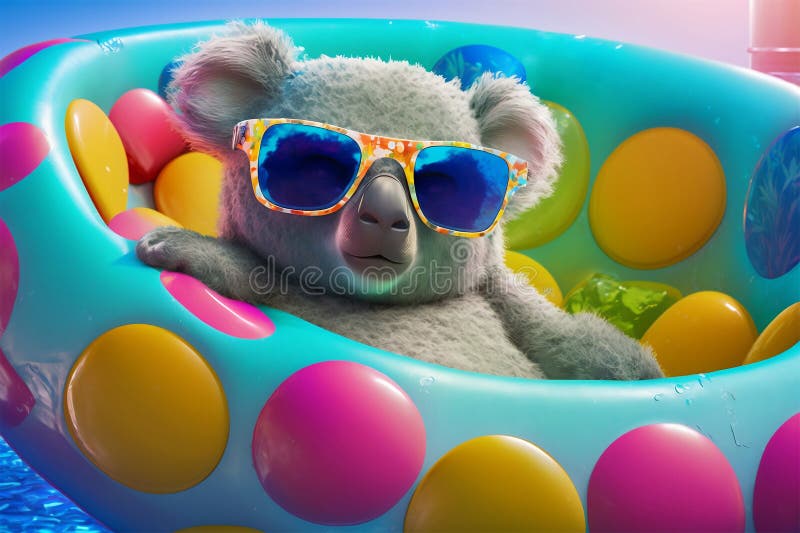 Koala Chilling on an Inflatable Pool Float in a Swimming Pool ...