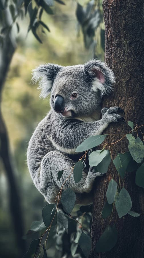 The Koala is Climbing on a Tree Branch Stock Photo - Image of animals ...