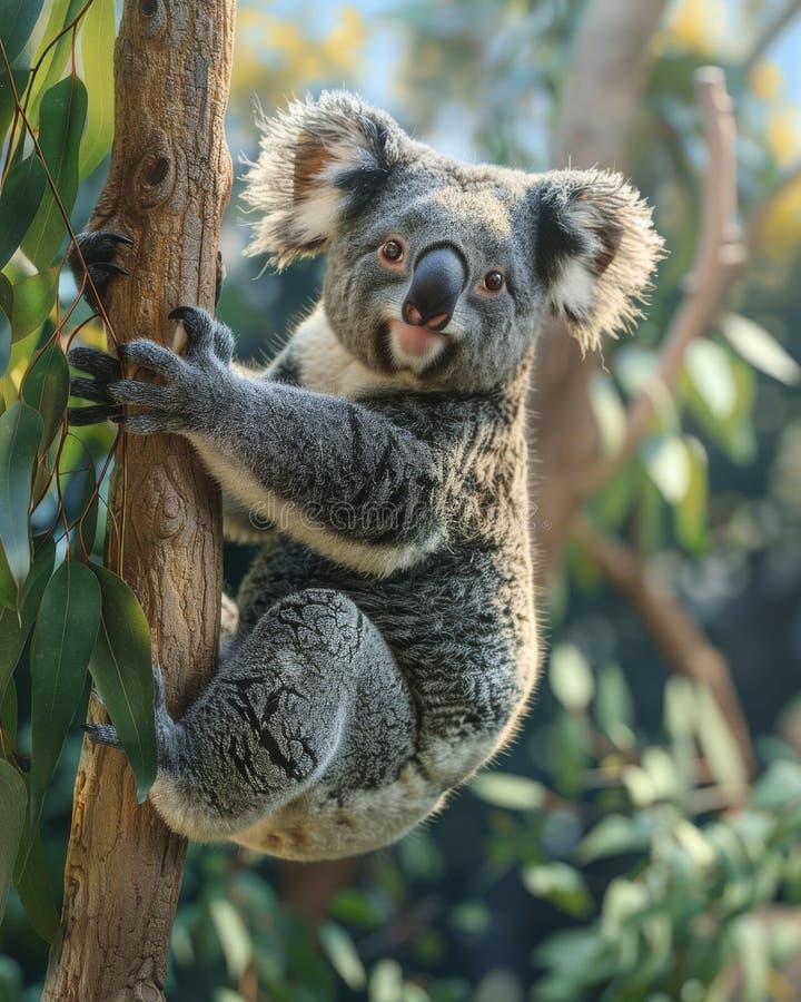 Koala Climbing a Tree in the Australian Outback Stock Image - Image of ...