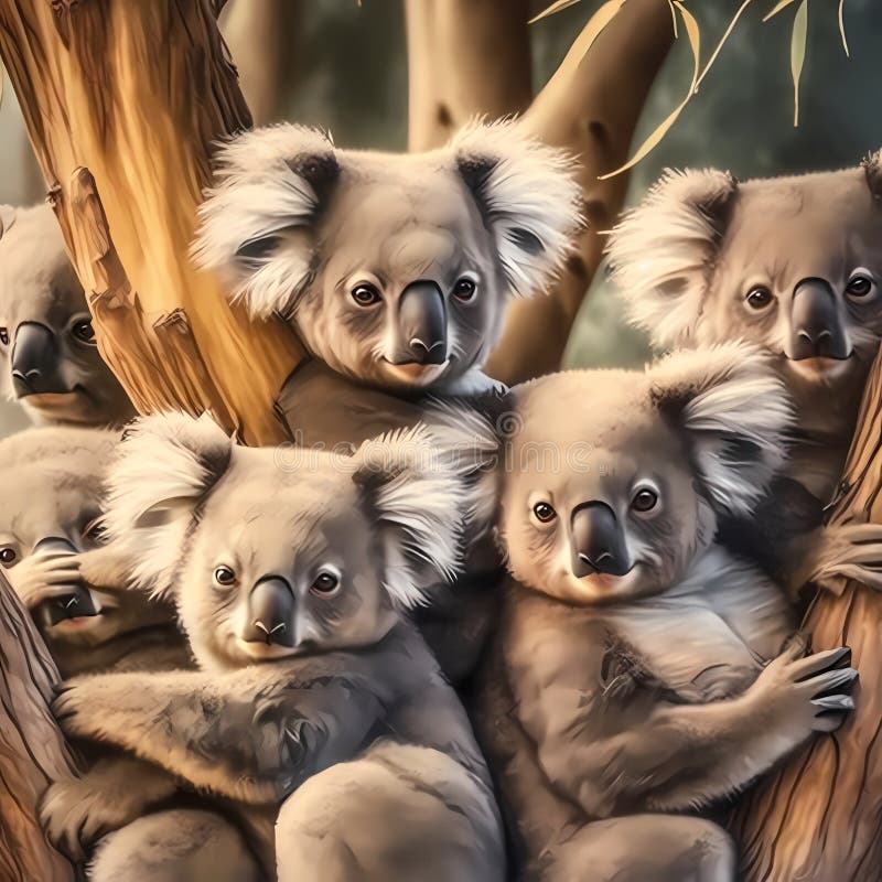Koala Colony at Forest. Generative AI Stock Illustration - Illustration ...