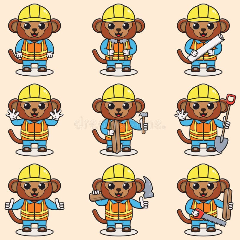 Cute Monkey Construction Contractor Illustration Stock Vector ...