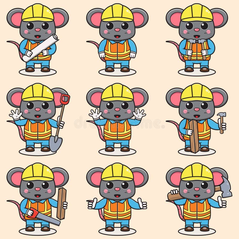 Cute Mouse Engineers Workers, Builders Characters Isolated Cartoon ...