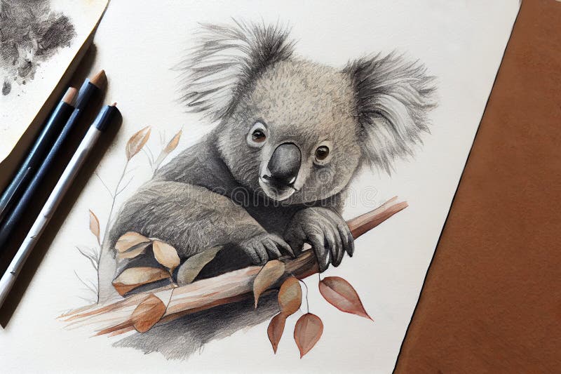 Koala Drawing with Bit of Watercolour Stock Illustration - Illustration ...