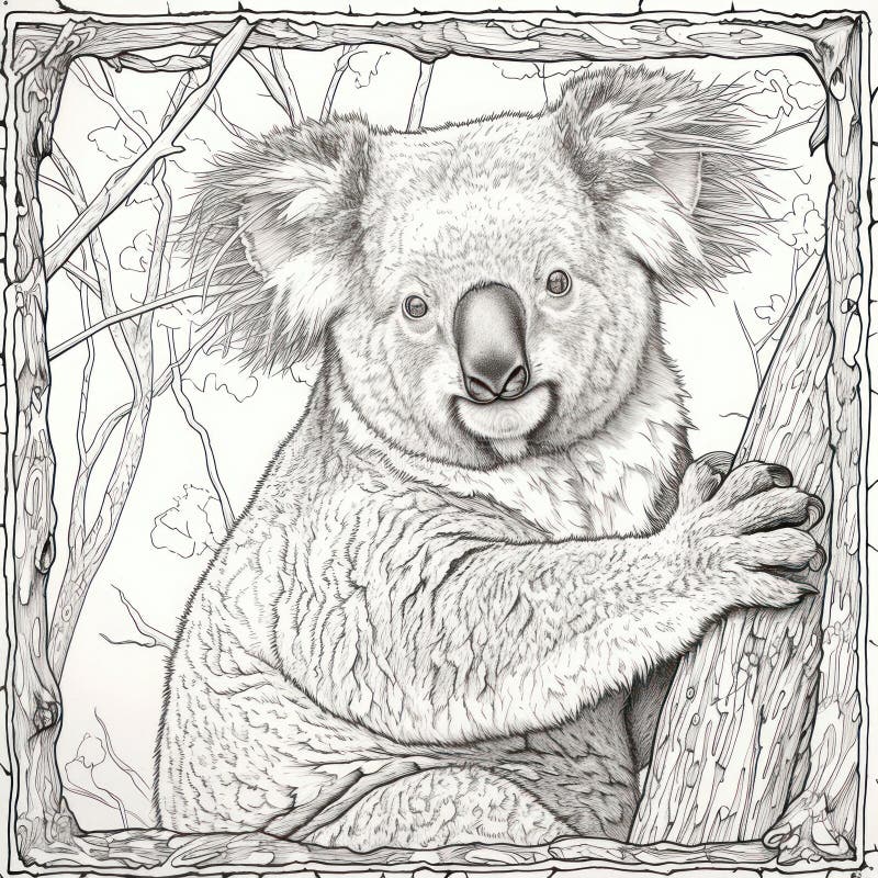 Koala Drawing Coloring Book Page Stock Illustration - Illustration of ...