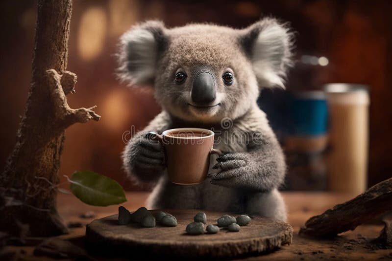 Koala Drinking a Cup of Coffee in the Morning AI Generated Content Stock Illustration ...