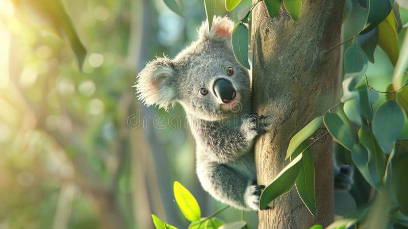 A Koala with the Ears of a Rabbit Clinging Cutely To a Eucalyptus Tree ...