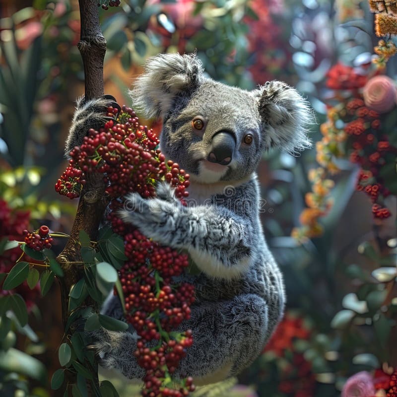 A Koala is Eating Berries from a Tree Stock Photo - Image of portrait ...