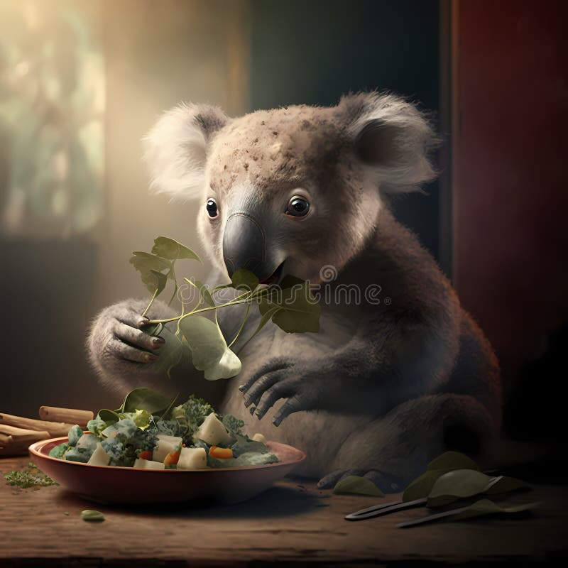 Koala Eating Vegetables. Generative AI Stock Illustration ...