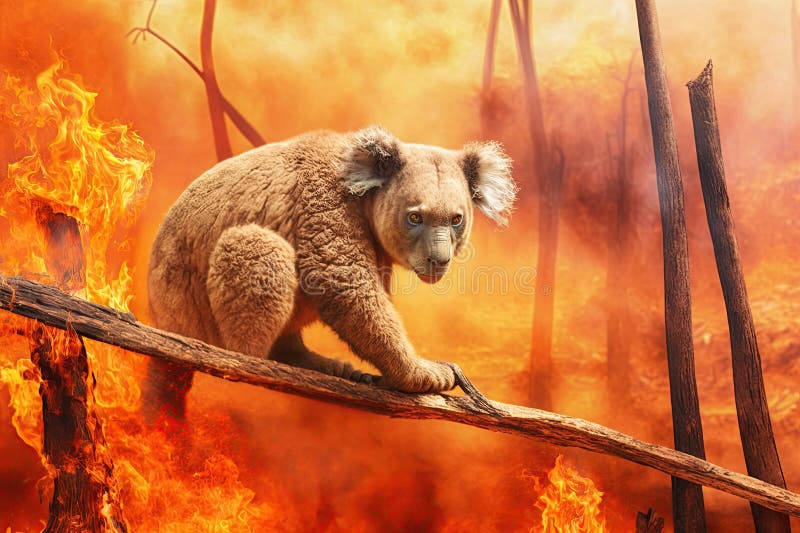 Koala Escaping from Australian Bushfires Stock Illustration ...