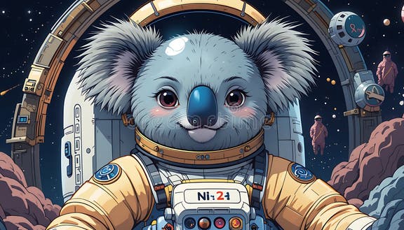 Koala Exploring Outer Space Wearing Astronaut Suit and Spacecraft Stock ...