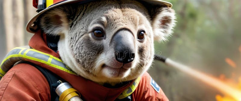 Koala in Firefighter Uniform Amid Flames Stock Image - Image of ...