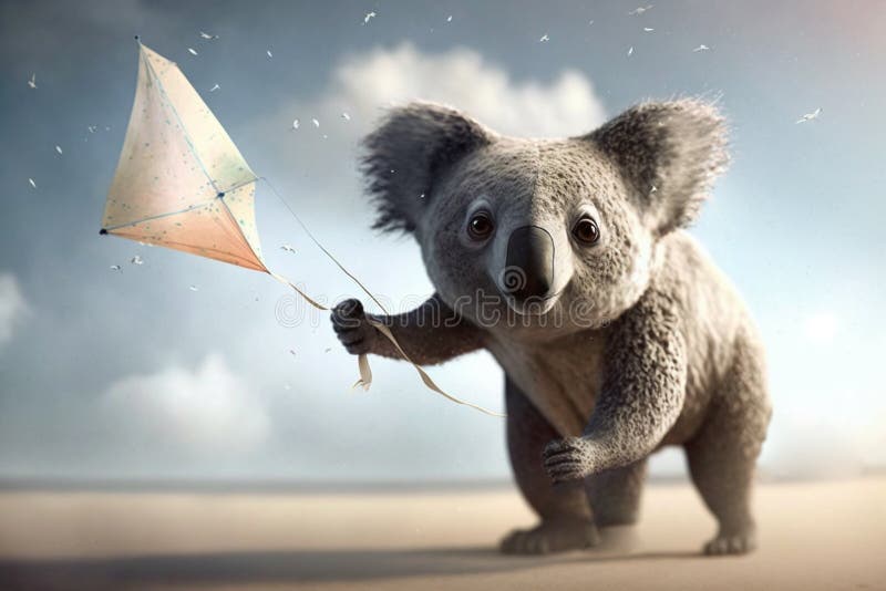 Koala Flying a Kite in the Wind and Clouds in Autumn AI Generated ...