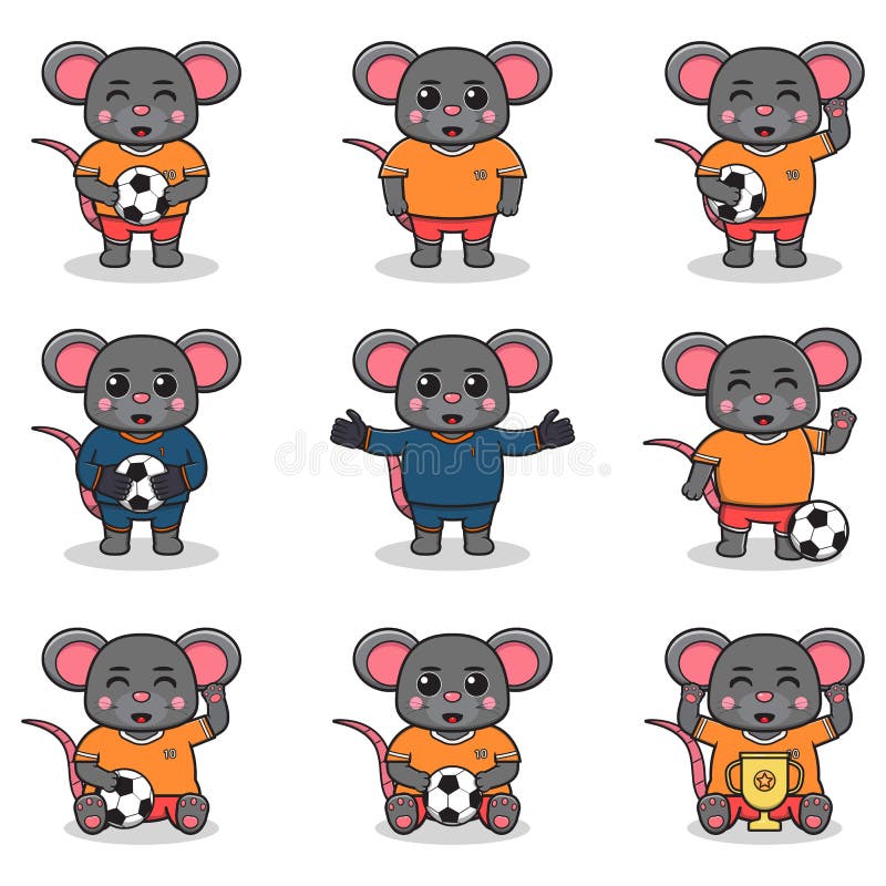 Vector Illustration of Mouse Characters Playing Soccer. Stock Vector ...