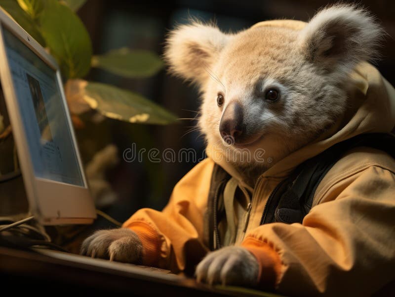 Koala Freelancer Busy with Laptop and Camera Stock Illustration ...