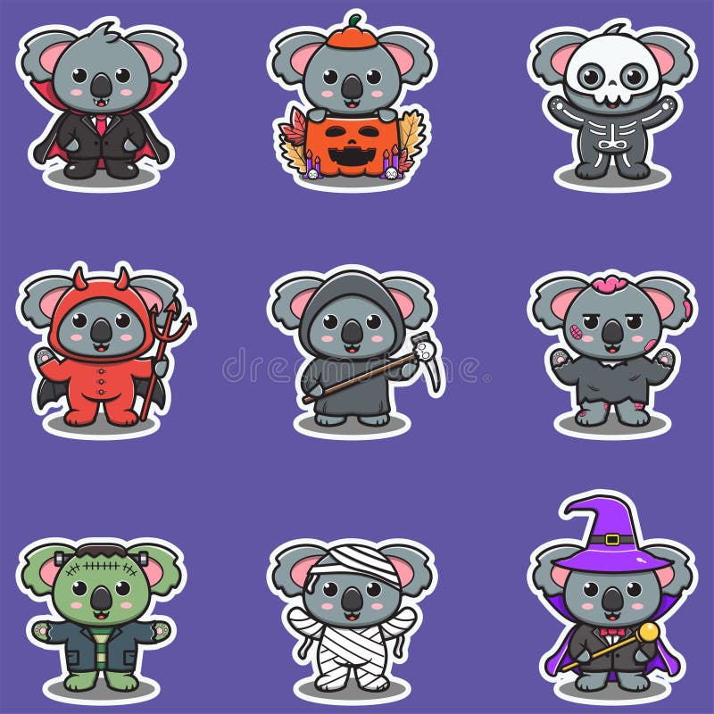 Illustration Elements of Group of Koala in Halloween Costumes. Stock ...