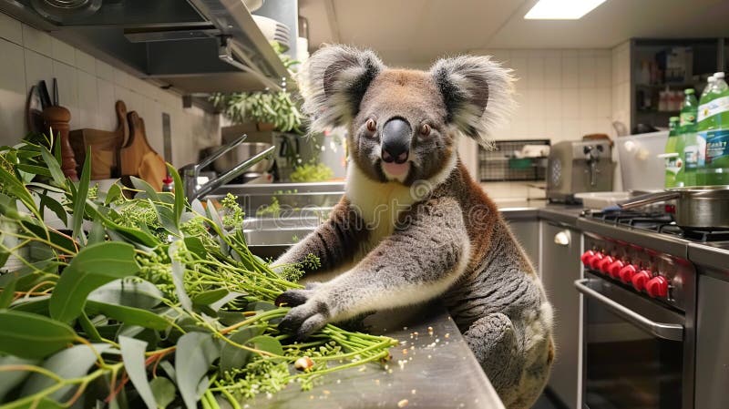 Koala in the Kitchen: a Curious Visitor Stock Illustration ...