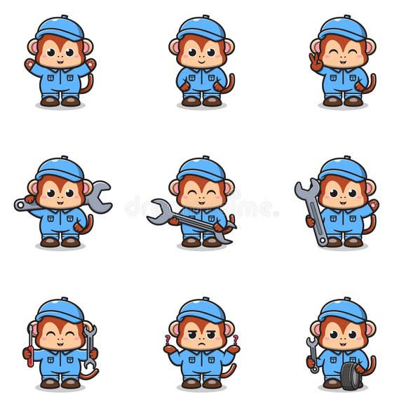 Cartoon Vector of Monkey Mechanic Costume Set Stock Vector ...