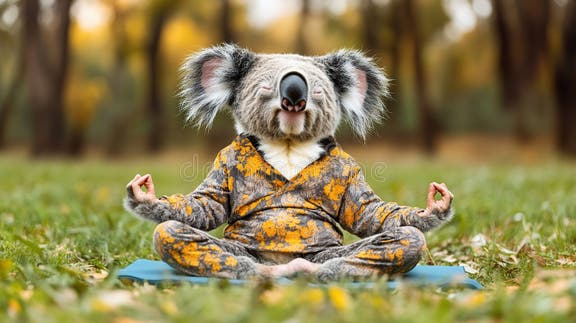 Koala meditating in a park stock illustration. Illustration of ...