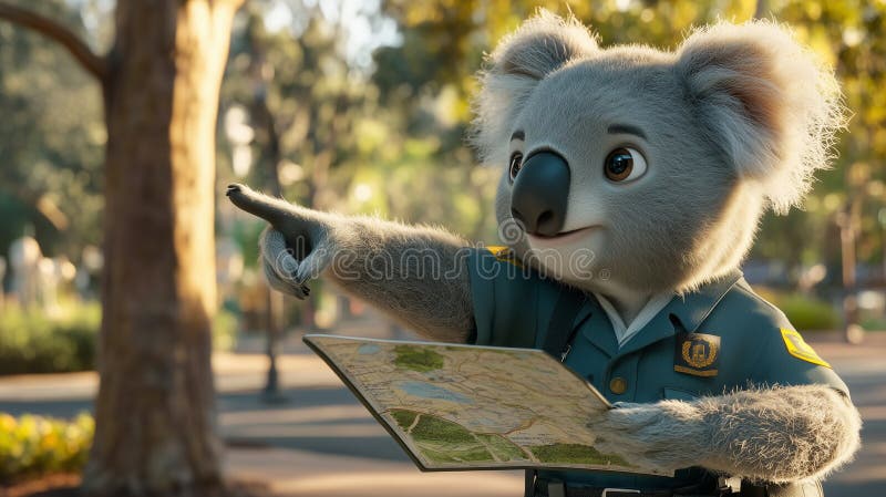 Koala Park Ranger Pointing at Map while Exploring a Scenic Wildlife ...