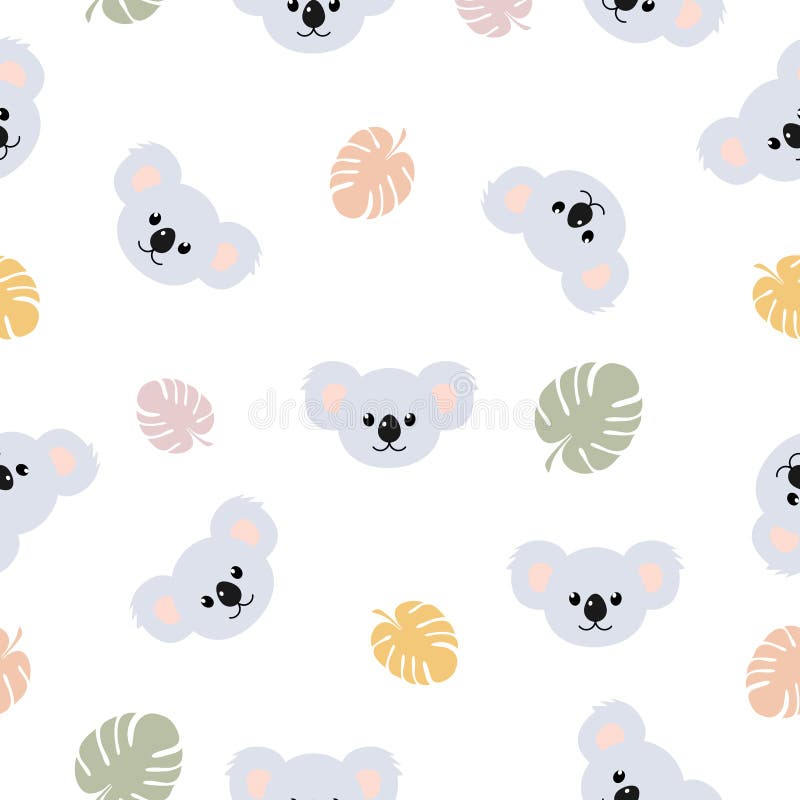 Koala Pattern Seamless Vector Background. Cute Koala Print with ...