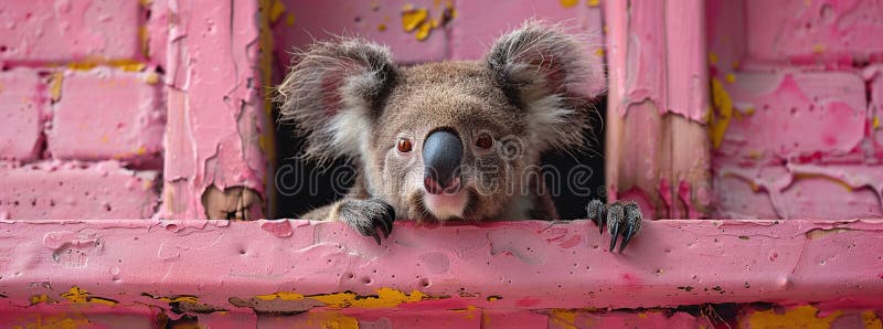 Cute Koala Peeking through Pink Frame Stock Image - Image of creativity ...