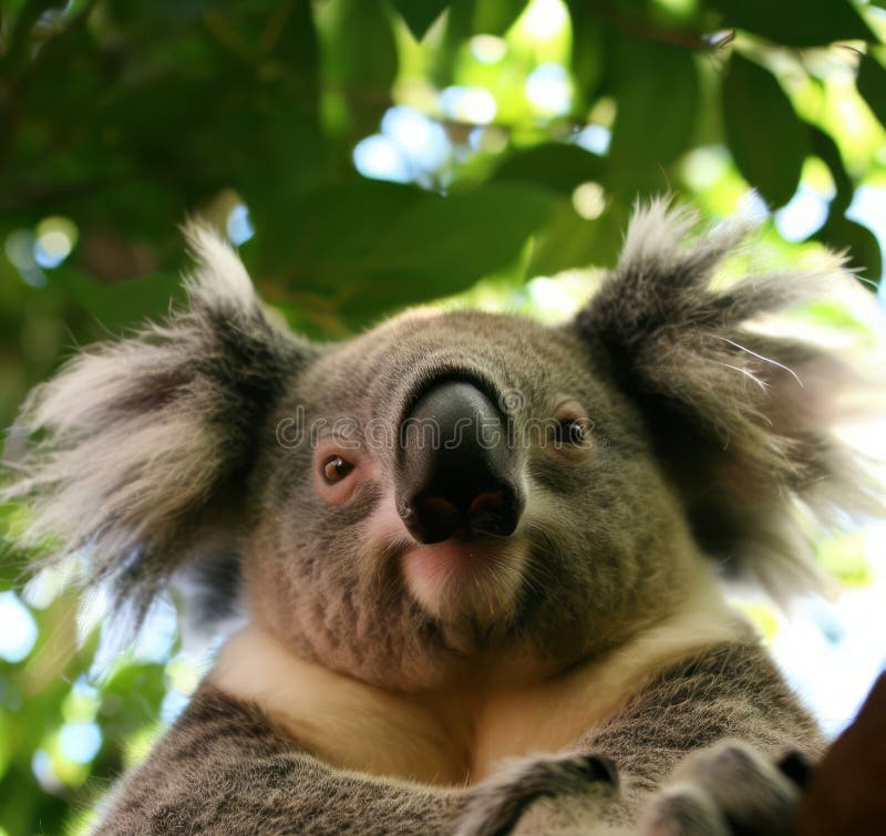 Koala Peering through Eucalyptus Leaves Stock Illustration ...