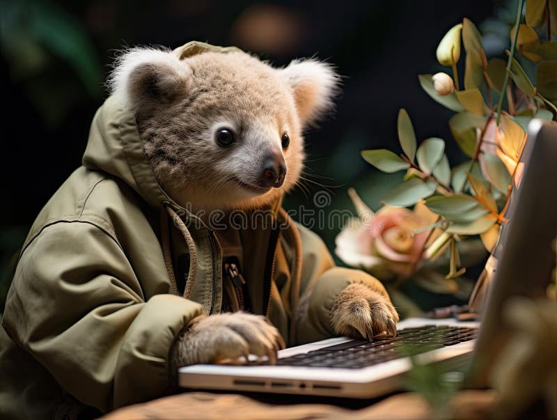 Koala Freelancer Busy with Laptop and Camera Stock Illustration ...