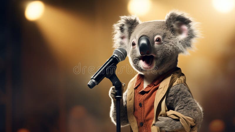 Koala Performing Stand-Up Comedy on Stage with Microphone AI Generated ...