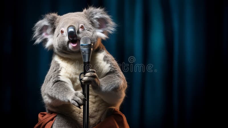 Koala Performing Stand-Up Comedy on Stage with Microphone AI Generated ...