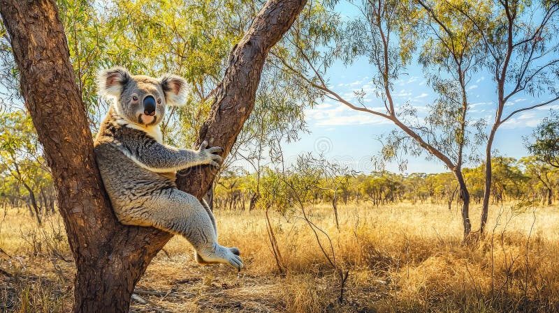 Koala Relaxing in Eucalyptus Tree, Australian Outback Stock Image ...