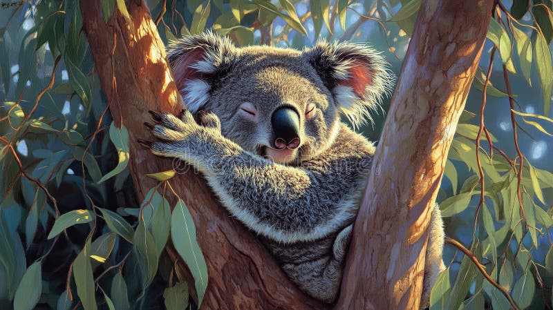 Koala Resting in Eucalyptus Tree in Australian Forest. Stock Photo ...