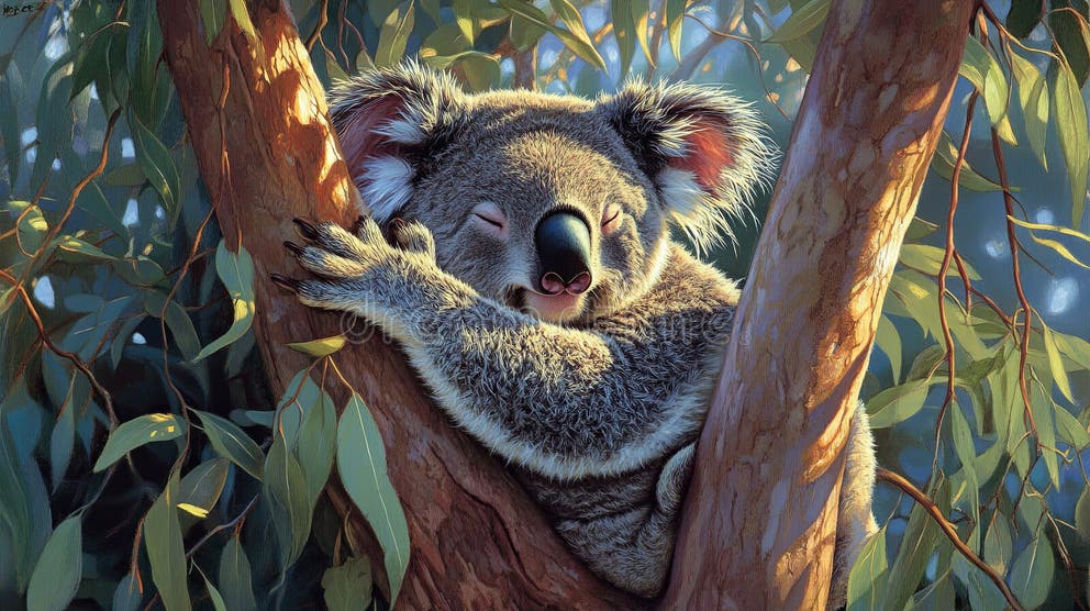 Koala Resting in Eucalyptus Tree in Australian Forest. Stock Photo ...