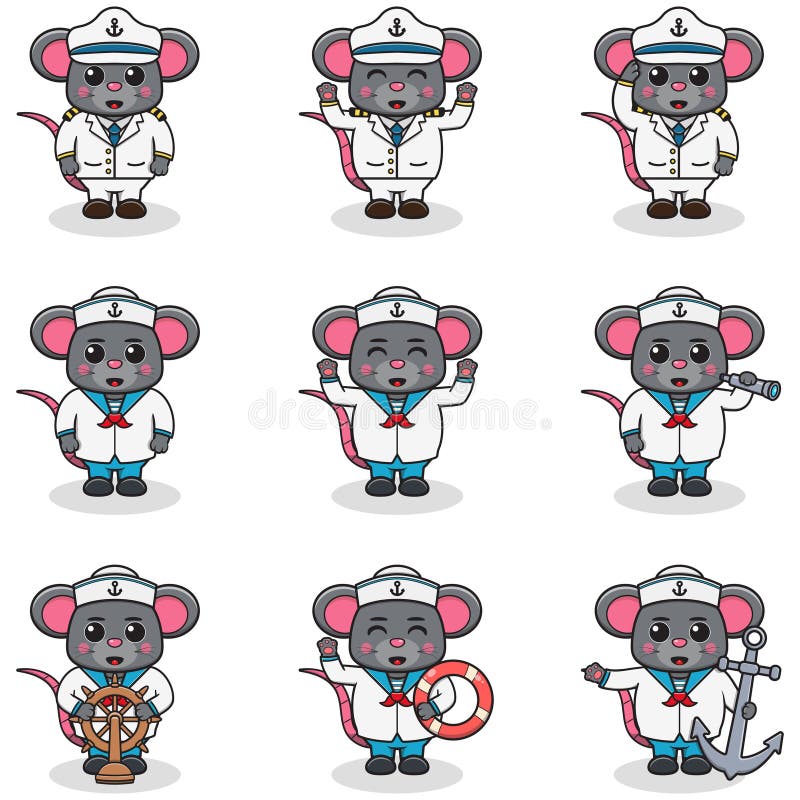 Cute Mouse Sailor Cartoon Set Stock Vector - Illustration of jewellery ...