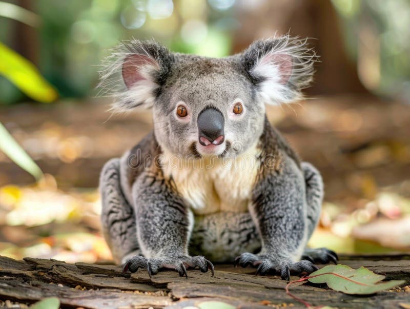Koala is Sitting on a Log in the Woods Stock Photo - Image of look ...