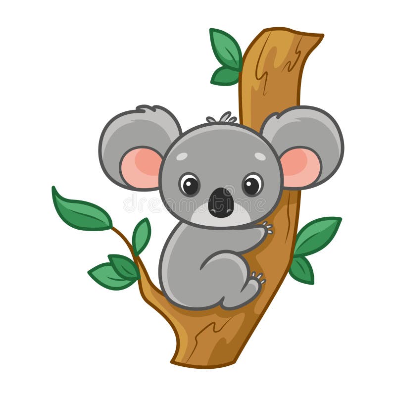 Koala Sitting on Tree Cartoon Vector Illustration Stock Vector ...