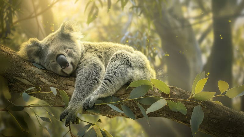 A Koala is Sleeping on a Tree Branch Stock Illustration - Illustration ...