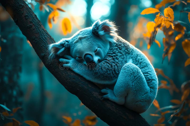 A Koala Sleeping on a Tree Branch in the Woods Stock Image - Image of ...