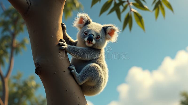Koala Slowly Climbing a Eucalyptus Tree Stock Illustration ...