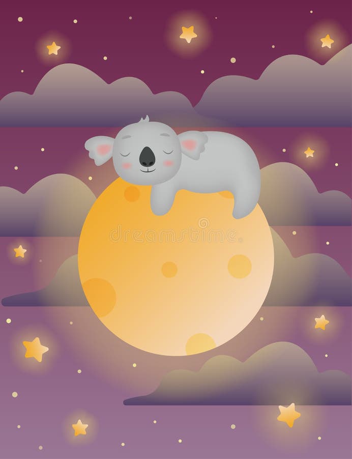 Koala in Space Sleeping on the Shiny Moon, Cosmic Background with ...