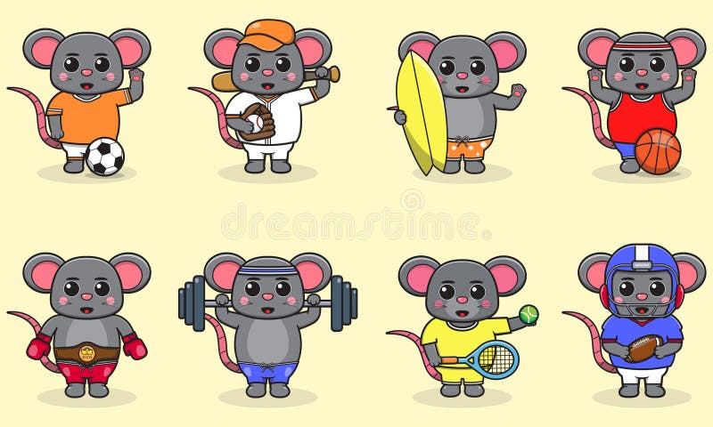 Set of Mouse Wearing Uniform Sport Set Stock Vector - Illustration of ...