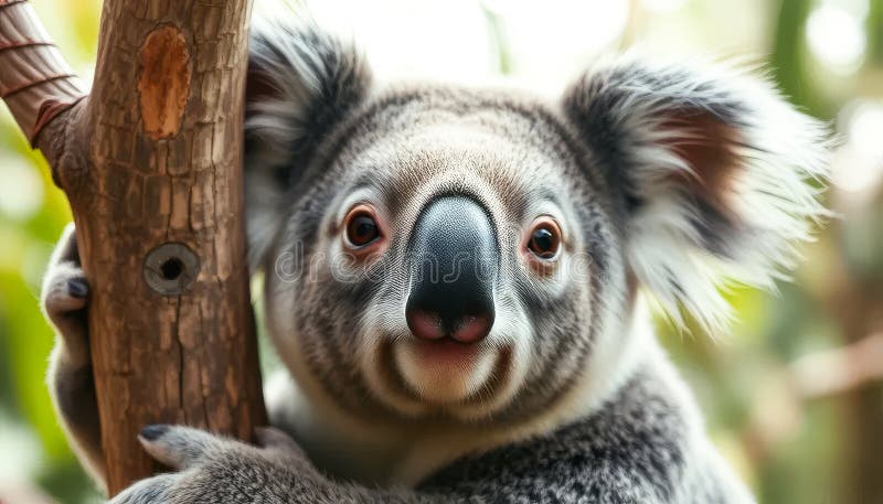 Koala is Standing on a Tree Branch Stock Image - Image of black, branch ...