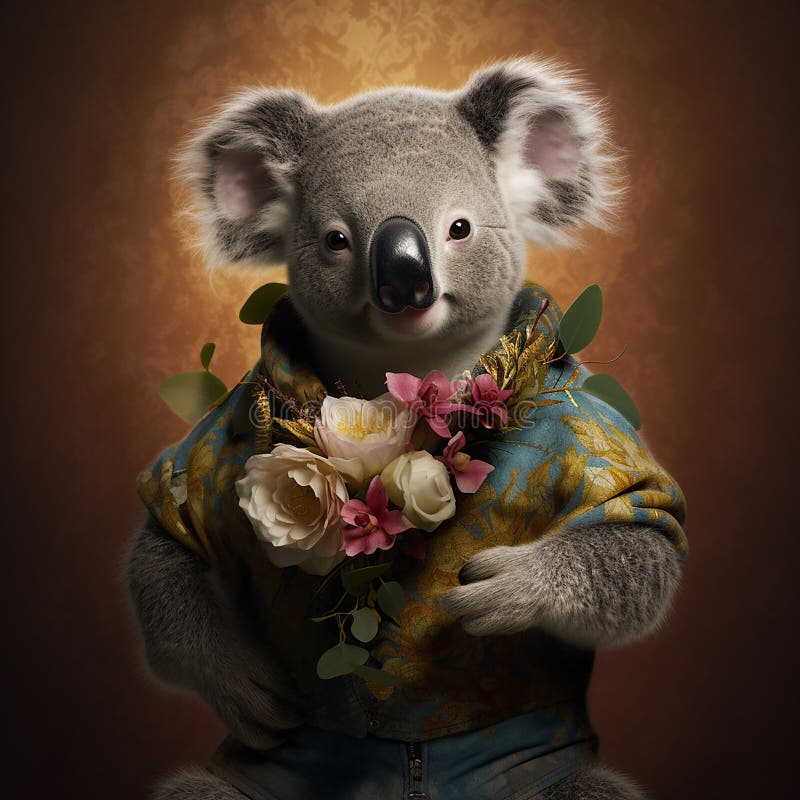 Koala with Summer Floral in Tropical Setting. Stock Illustration ...