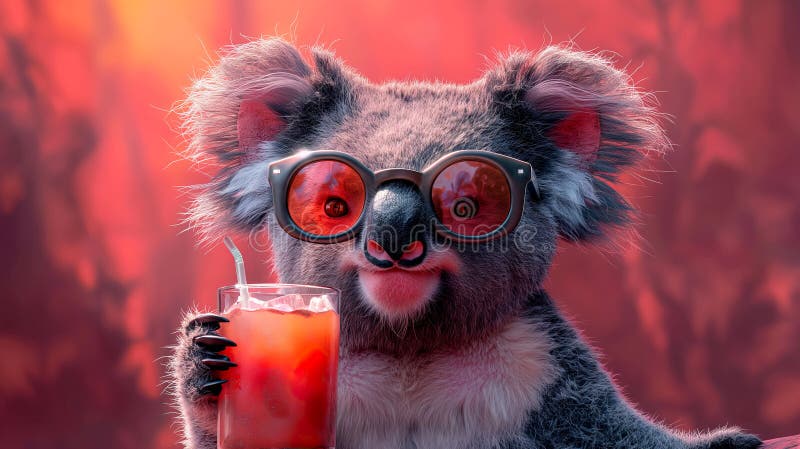 Koala with Sunglasses is Holding a Glass of Cocktail Stock Illustration ...