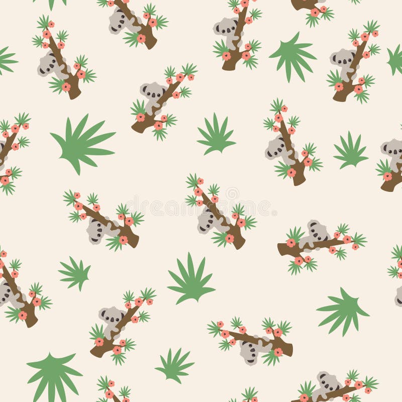 Koala on a Tree Seamless Pattern Stock Vector - Illustration of bear ...