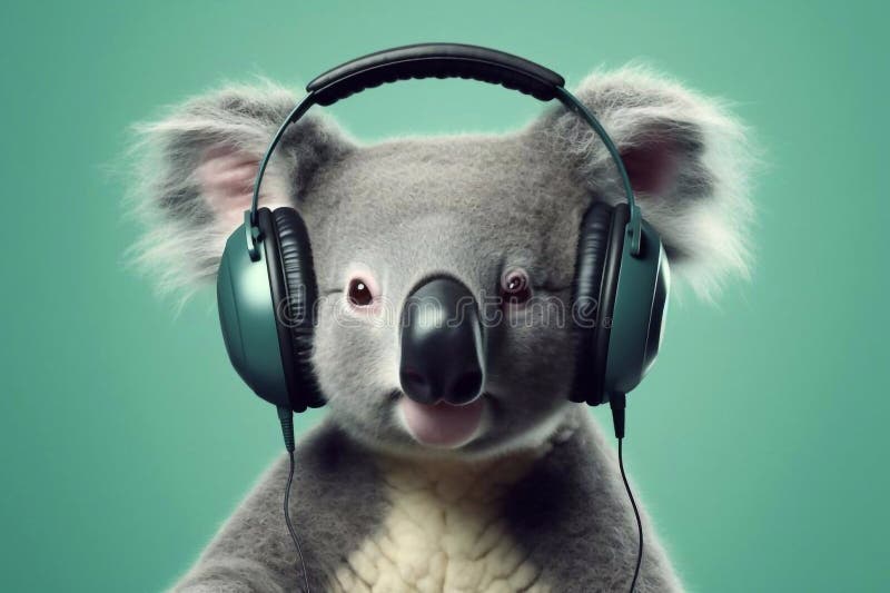 Koala Wearing Headphones on Green Background, Generative AI Stock ...