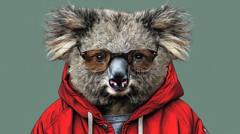 A Koala Wearing a Red Jacket and Sunglasses Stock Image - Image of ...