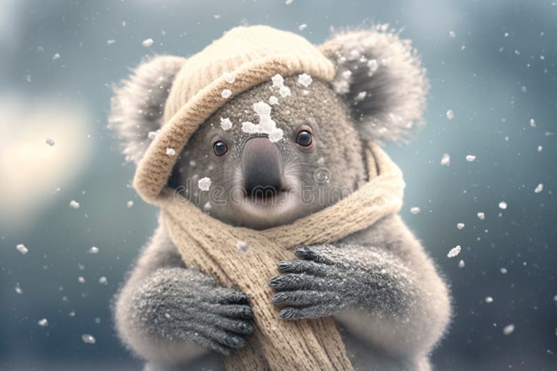 Koala in Winter Sits in the Snow with Snowflakes AI Generated Content ...