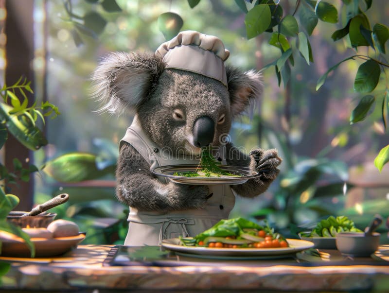 A Koala Working As a Chef in a Gourmet Eucalyptus Cuisine Restaurant ...