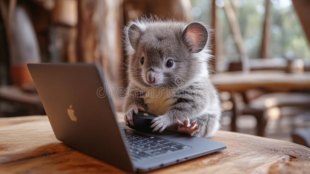 Koala Working on a Laptop stock illustration. Illustration of online ...