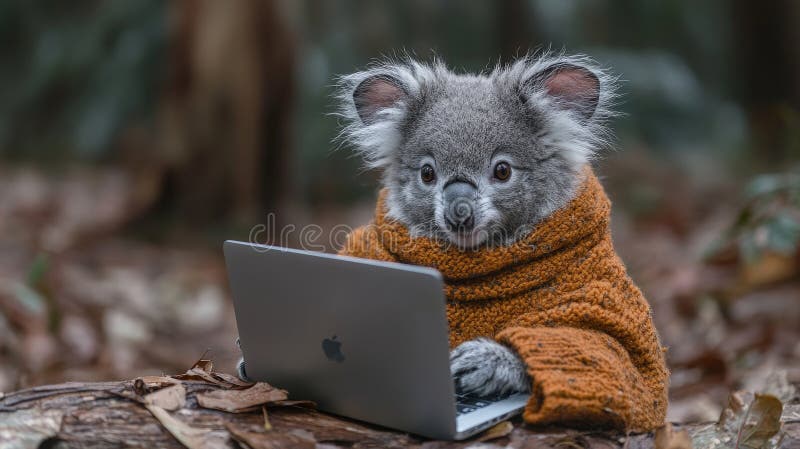 Koala Working on a Laptop stock illustration. Illustration of device ...